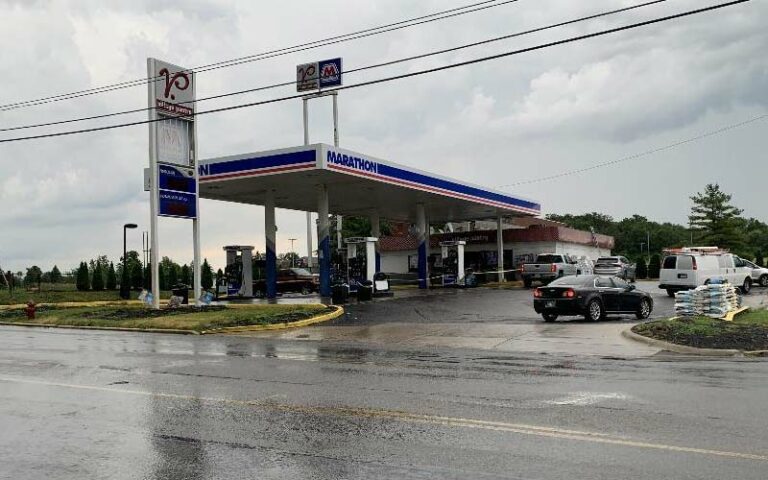 Early morning storm causes gas station roof to collapse in ...